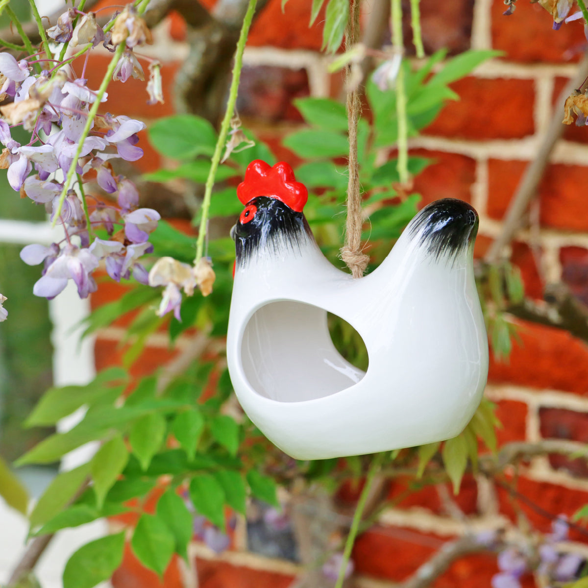 'Cluckie' Hanging Ceramic Hen - Bird Feeder | The Wildlife Community