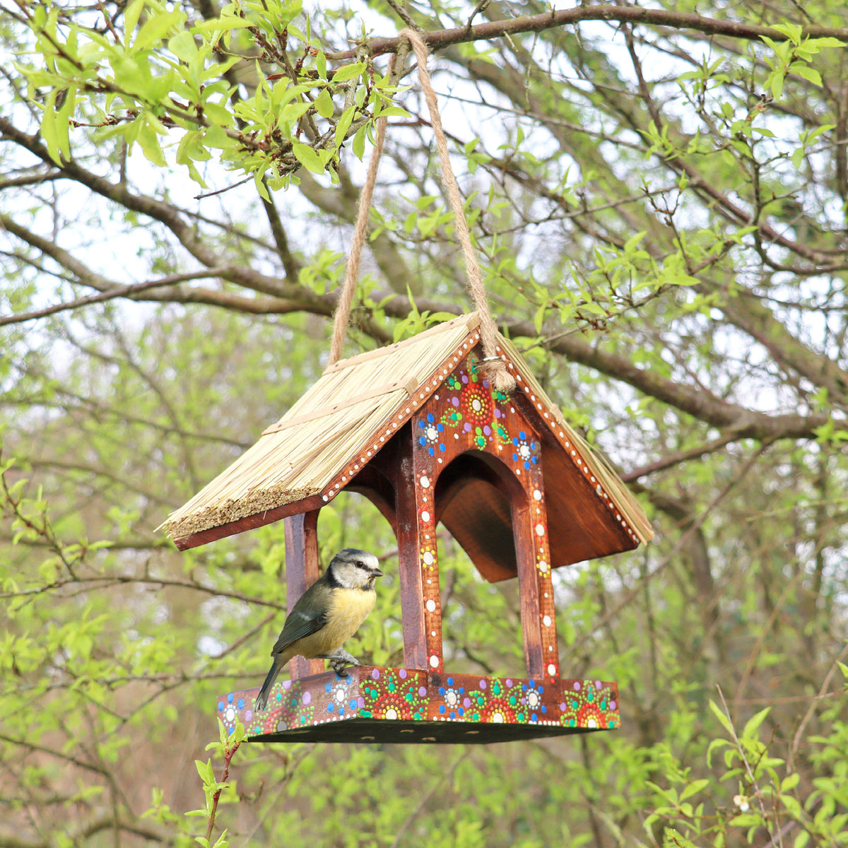 Artisan Rectangle Thatched Hanging Bird Table | The Wildlife Community