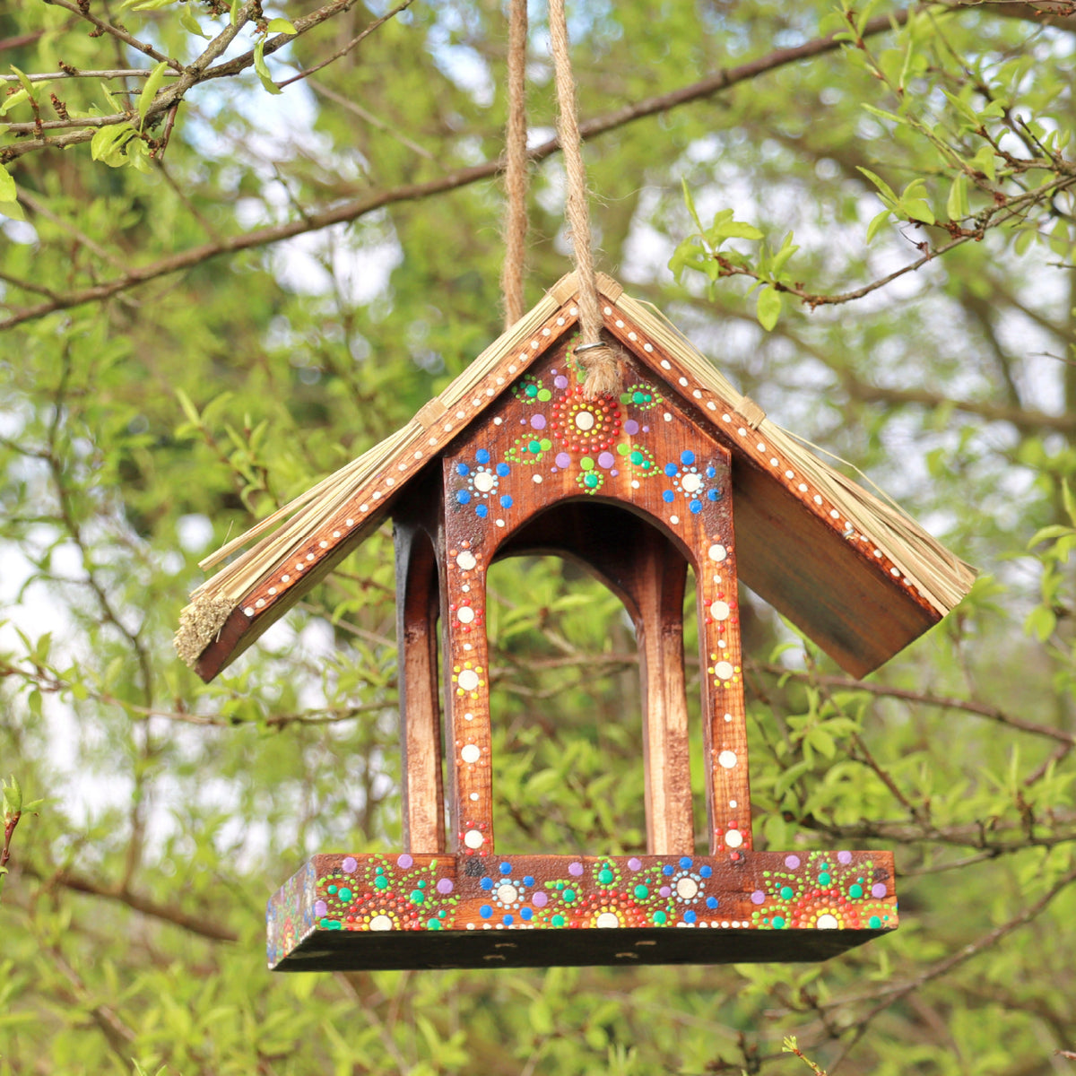Artisan Rectangle Thatched Hanging Bird Table | The Wildlife Community